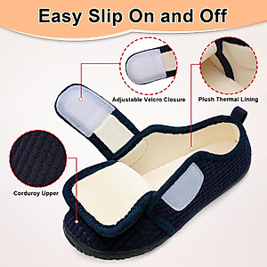 L-RUN Womens Slippers Cozy Plush Bedroom Shoes Indoor Outdoor Diabetic Shoes for Men Navy L(W:8-9, M:6-7) M US