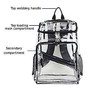 Eastsport Clear Backpack Top Loader Stadium Approved See Through Transparent w/Adjustable Padded Straps - Black
