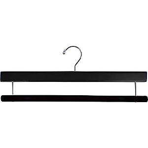 Premium Black Wood Pant Hanger with Black Velvet Non-Slip Bar Box of 12