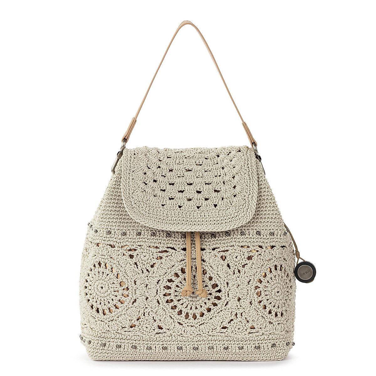 The Sak Sayulita Backpack in Leather, Adjustable, Removable Straps, Natural Medallion