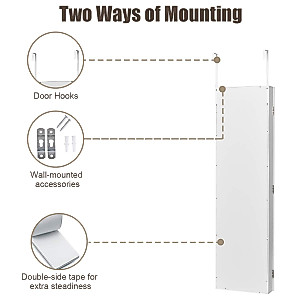 Giantex 12 LEDs Jewelry Armoire Wall Door Mounted, Jewelry Cabinet Organizer with Full-length Mirror, Ring Earring Slots Necklace Hooks and 5 Storage Shelves, Large Storage Capacity