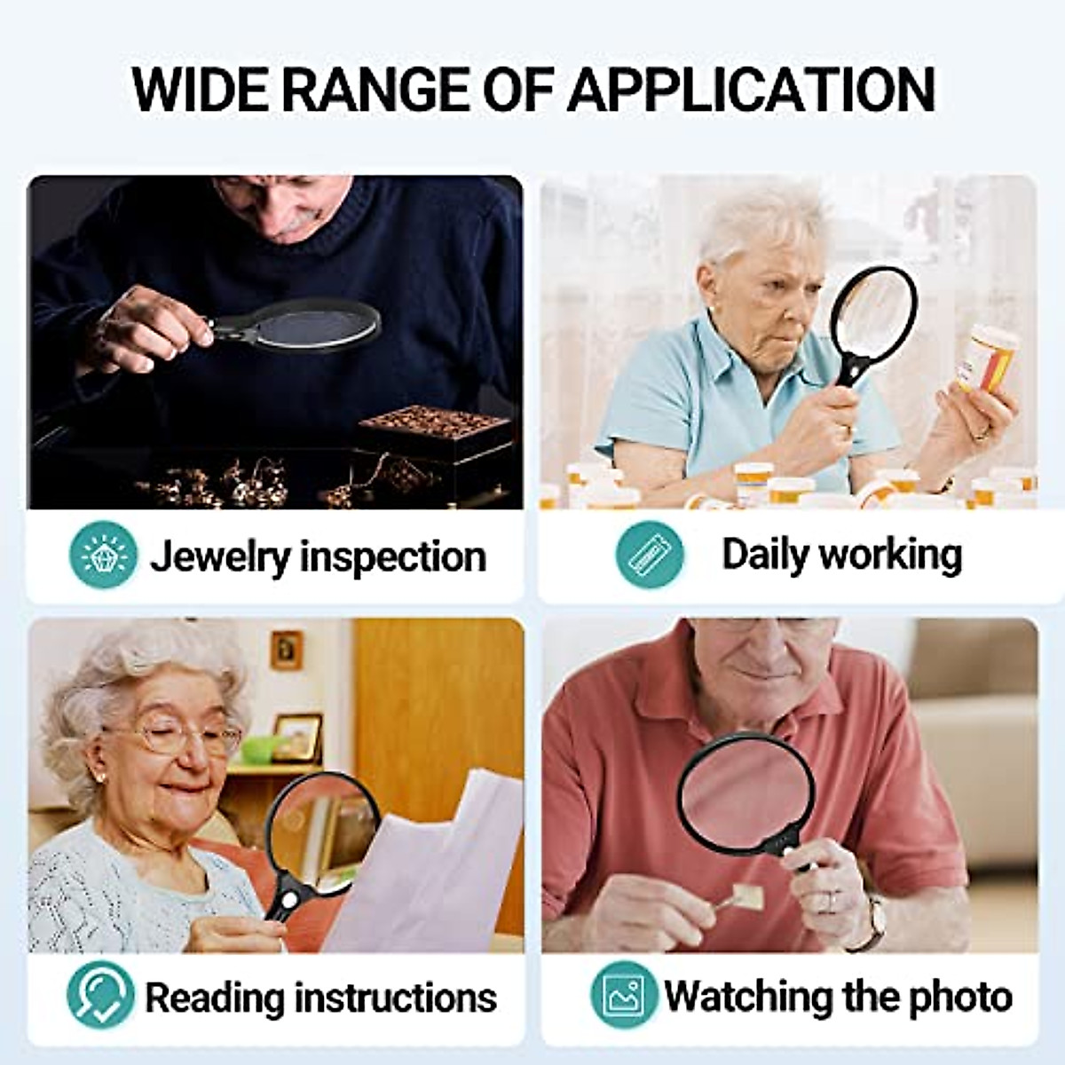 Magnifying Glass with Light, 5.5 Inch Large Magnifier 2X 4X 25X Zoom Magnifying Glass Lens with 3 Bright LED Illuminated Lighted Handheld Magnifier for Seniors Reading, Stamps, Map