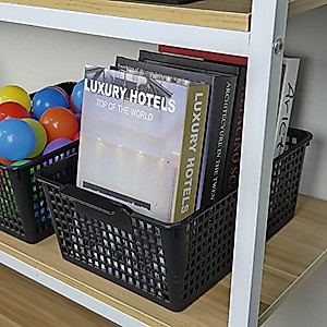 Begale Large Plastic Storage Bins Basket Organizer, Black, Set of 3