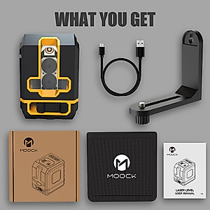 MOOCK Laser Level with Self Leveling & Manual Mode, 100ft High Visibility Green Beam Lazer Leveler Tool Horizontal, Vertical, Cross Line Laser for Picture Hanging, Construction, 360° Magnetic Base