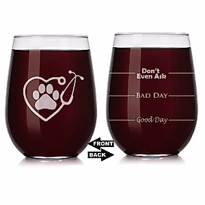 Wine Glass Mood Fill Lines Stethoscope Vet Tech Veterinarian (Stemless, 17oz)