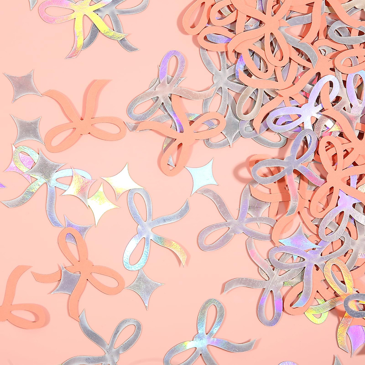 Bow Confetti, 200pcs Pink Rainbow Star Confetti Tying the Knot Bachelorette Party Decor Table Ribbon Confetti Engagement Party Decorations Bridal Shower Supplies