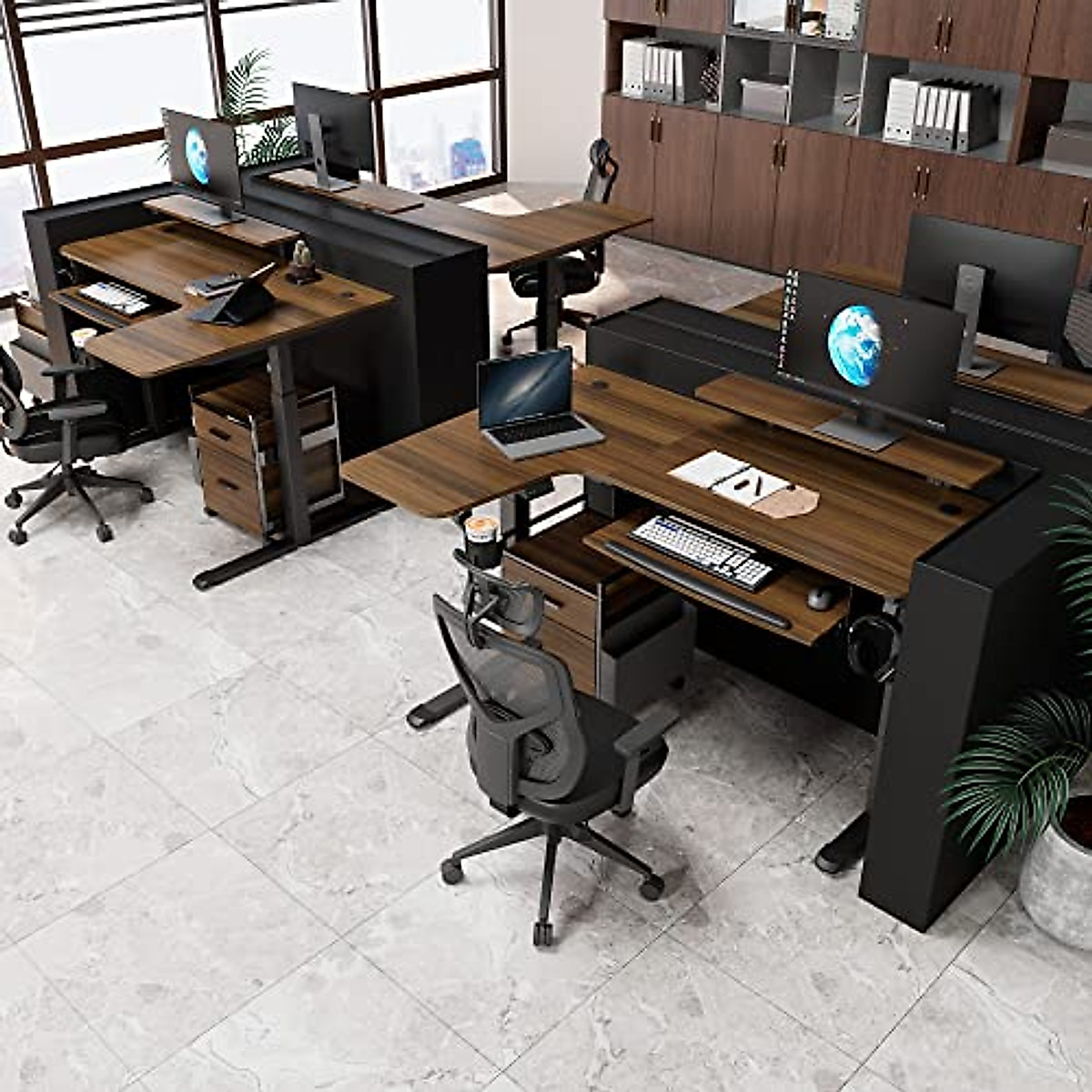 EUREKA ERGONOMIC L Shaped Standing Desk with Keyboard Tray, 61 Inch Electric Height Adjustable Computer Desk, Dual Motor Sit Stand Desk, Stand Up Corner Gaming Table with RGB Monitor Stand,Walnut/Left