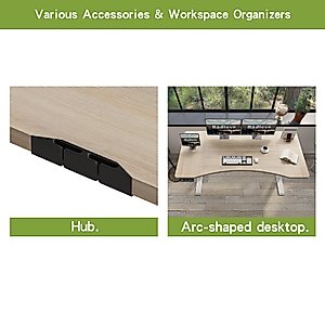 Radlove Dual Motors Height Adjustable 63 x 30'' Electric Standing Desk with Curved Design Stand Up Table 4 Memory Keys, Computer Desk with Splice Board Home Office Desk, Oak Top + White Frame