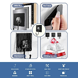 KarDoL 12PCS Adhesive Hooks for Hanging Heavy Duty, Wall Hooks Sticky Hooks Waterproof and Oilproof for Bathroom Shower Kitchen Door All-Black Hooks Nail Free Sticky Hangers Robe Towel Hooks