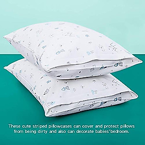 NTBAY 2 Pack 100% Natural Jersey Cotton Toddler Pillowcases, Super Soft and Breathable Thick Fabric Travel Pillow Cases with Envelope Closure for Nursery, 13x18 Inches, Blue Owl