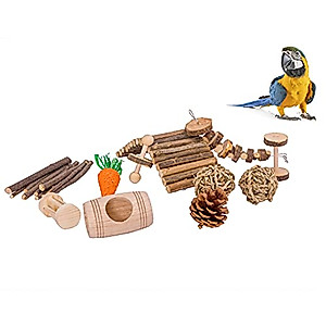 Neakomuki Hamster Toys 11 Pack Guinea Pig Toy for Teeth Care Natural Wooden Hamster Chew Toys and Accessories for Syrian Dwarf Hamster Squirrels Rats Chinchillas Parrots Gerbils Bunnies