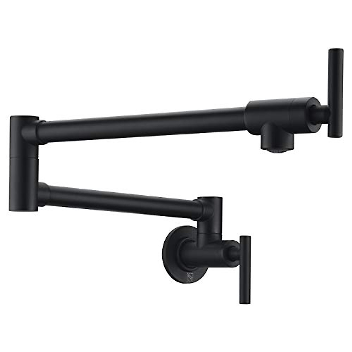 Braccia Series 24" Wall Mounted Pot Filler in Matte Black | 24” Reach Spout Solid Brass Two Handle Dual Shut-Off Valve Double Joint Swing Arm Wall Mount Kitchen Folding Faucet | KF-AZ258BKM