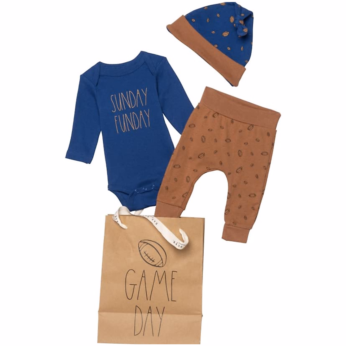 Rae Dunn 4 Piece Onesie Set for Infants Football (3-6 Months) Multicolor