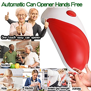 Electric Can Opener For Kitchen One Touch Start Automatic Can Opener Electric for Almost Cans Hands Free Battery Operated Can Opener For Seniors and Arthritis Smooth Edge Food-Safe (Red)