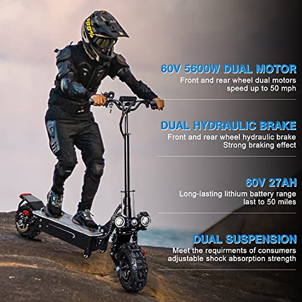 Electeic Scooter Adults 50 MPH & 50 Miles, 5600W Dual Motor Electric Scooter with Bag, 11" Off Road Tires, Dual Shocks & Dual Braks, Folding Adult Scooter Electric