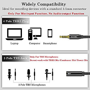 DUKABEL DC4 3.5mm TRS to TRRS Adapter Cable, Microphone Audio Adapter, TRS Female to TRRS Male Converter for Smartphone, PS4, Tablet, Laptop