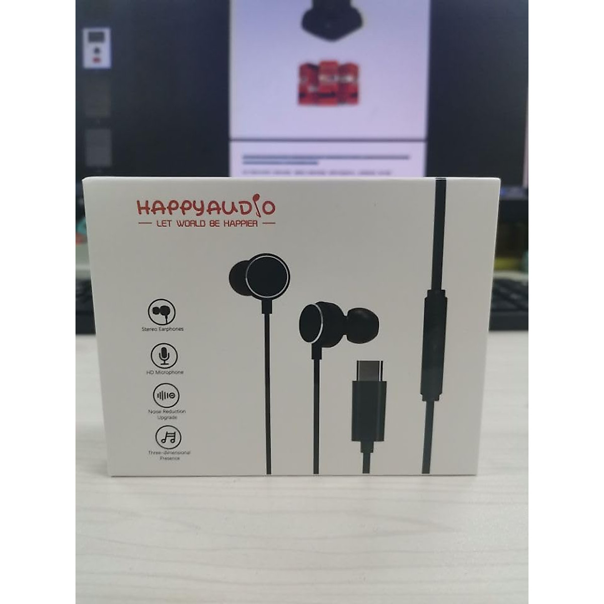 HAPPYAUDIO USB C Headphones Compatible with Most Devices On The Market with Type C - Hi-Fi Stereo Wired Earphones