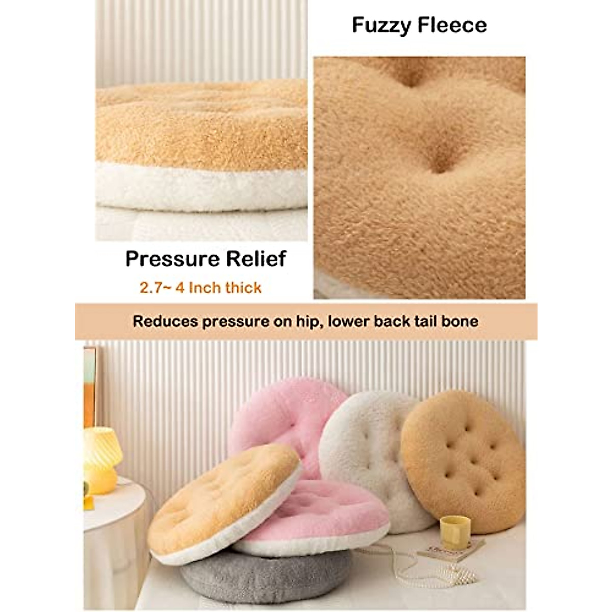 unlockgift Sherppa Round Chair Cushion 16 inch, Office Sedentary Butt Pillow, Decorative Seat Cushion for Rocking Chair,Couch,Bedroom,Car,Cream White