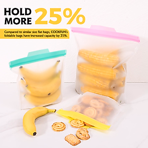 COOKFUN Reusable Gallon Freezer Bags 6 Pack, Stand up Reusable Food Storage Bags, BPA FREE Reusable Ziplock Bags for Kitchen Fridge Kids Lunch Travel