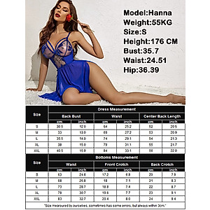 Avidlove Sexy Lingerie For Women Lace Chemise Mesh Sleepwear Plus Size Babydoll Lingerie Blue L