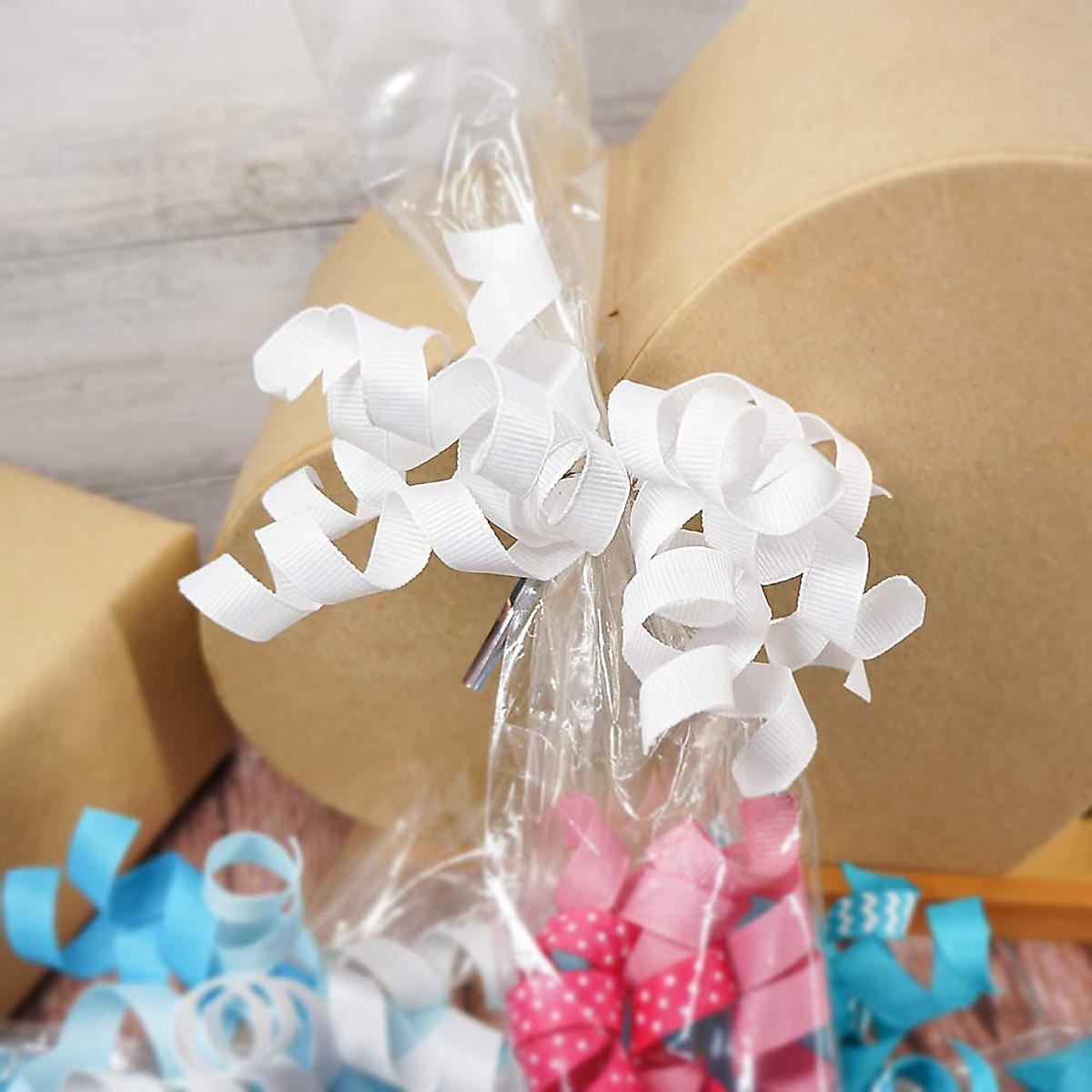 CT CRAFT LLC 4" Wide, 10 Count Twist-Tie Curly Bow Gift Wrap Accessory - White