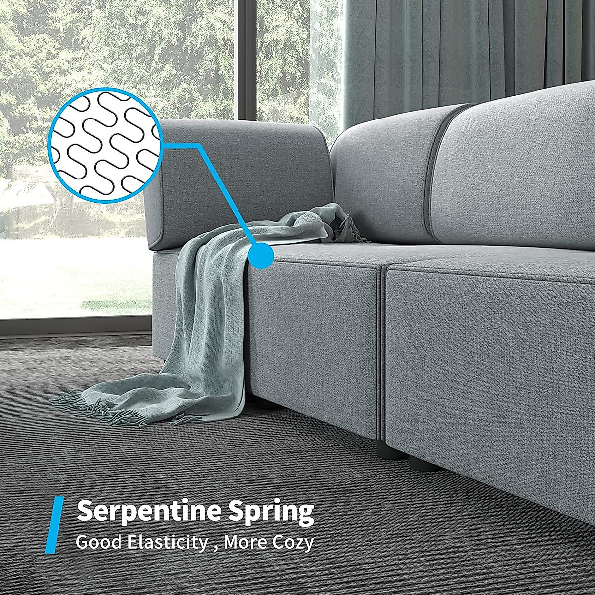 Mjkone Sleeper Sectional Sofa Bed Convertible U Shaped Sofa with Ottoman Linen Fabric L Shaped Couch Variable Modular Sectional Sofa Couches for Living Room Apartment Small Space, Light Grey