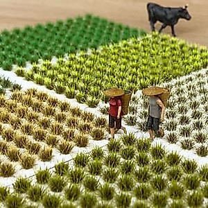 208 Pcs Static Grass Model Grass Tufts Railway Artificial Grass Miniature Grass Tuft Terrain Kit for DIY Model Railway Fairy Garden Diorama Scenery (Set A)