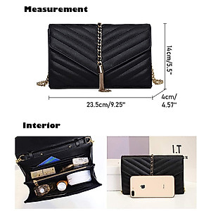 YXBQueen Black Quilted Purse Shoulder Bag Vegan Leather Handbags Clutch Purses for Women (Black)