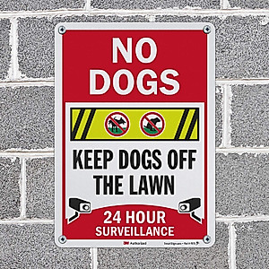 SmartSign “No Dogs - Keep Dogs Off The Lawn, 24 Hour Surveillance” Sign | 10" x 14" 3M Engineer Grade Reflective Aluminum