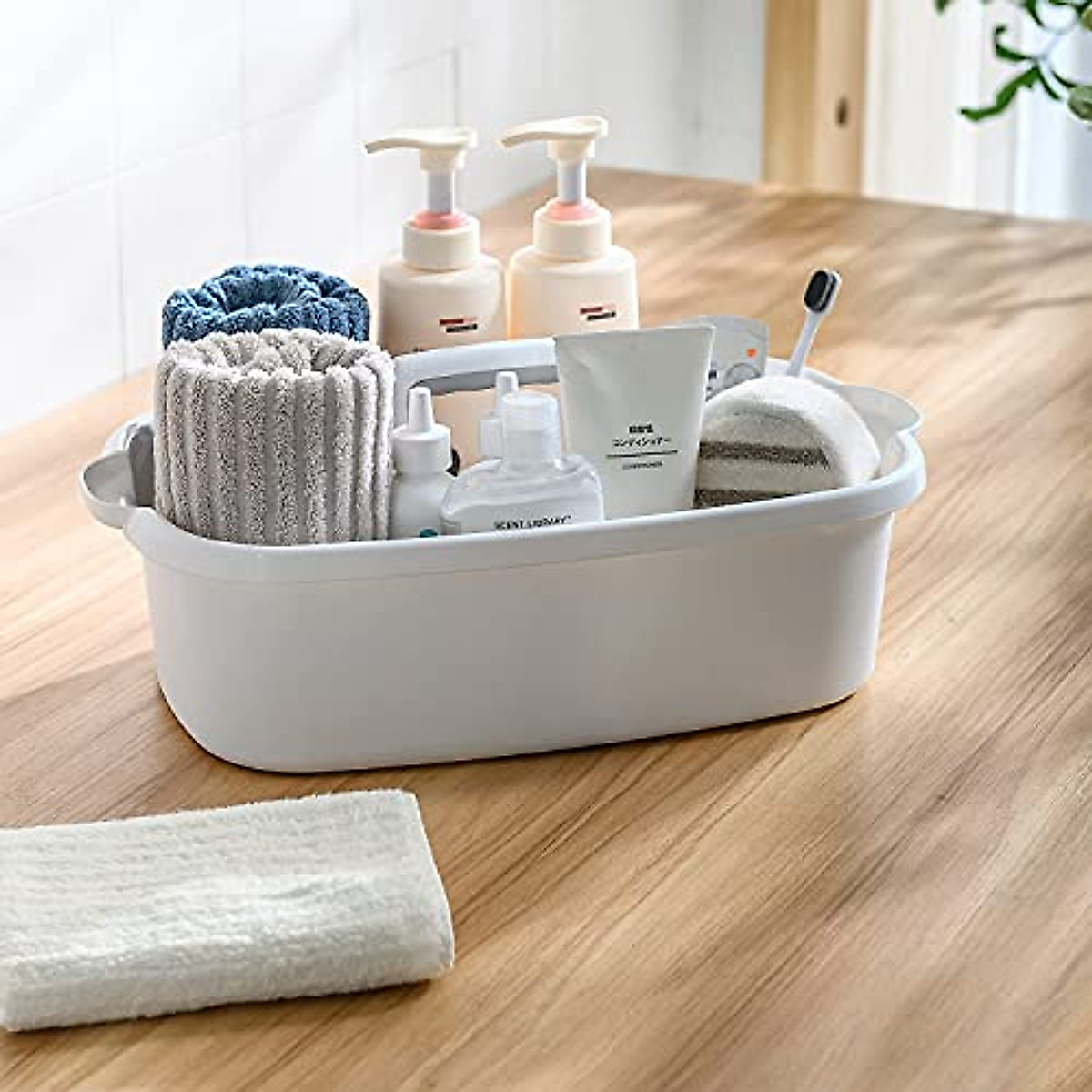 ALINK Large White Plastic Storage Caddy + Green Plastic Shower Caddy Basket