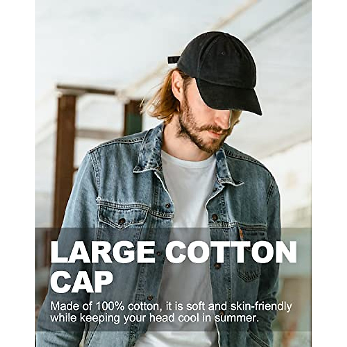 Zylioo Oversize XXL 100% Cotton Baseball Cap,Large Hat for Big Heads 23.5"-25.5",Adjustable Low Profile Blank Dad Cap