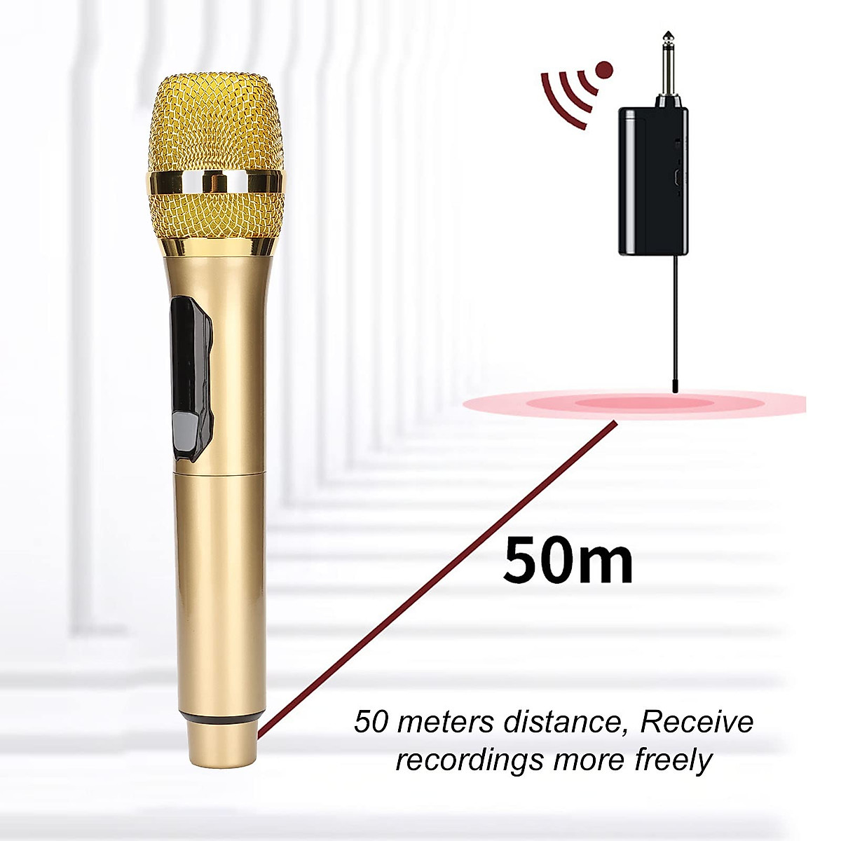 GOWENIC Microphone,Metal Dual Professional UHF Cordless Dynamic Mic Handheld Microphone System, for Home Karaoke, Meeting, Party, Church, DJ, Wedding(Gold)