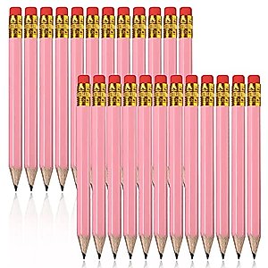 24 Pieces Small Pencils Half Pencils Golf Pencils with Eraser Easy to Hold Graphite HB Pencils for Baby Shower Bridal Shower Wedding Golf School Office (Pink)