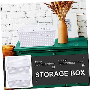 JOINPAYA 2pcs mini hamper mini woven hamper plastic storage bin simple to weave basket for office plastic barrel the basket dressing table plastic bins for storage file basket tray white