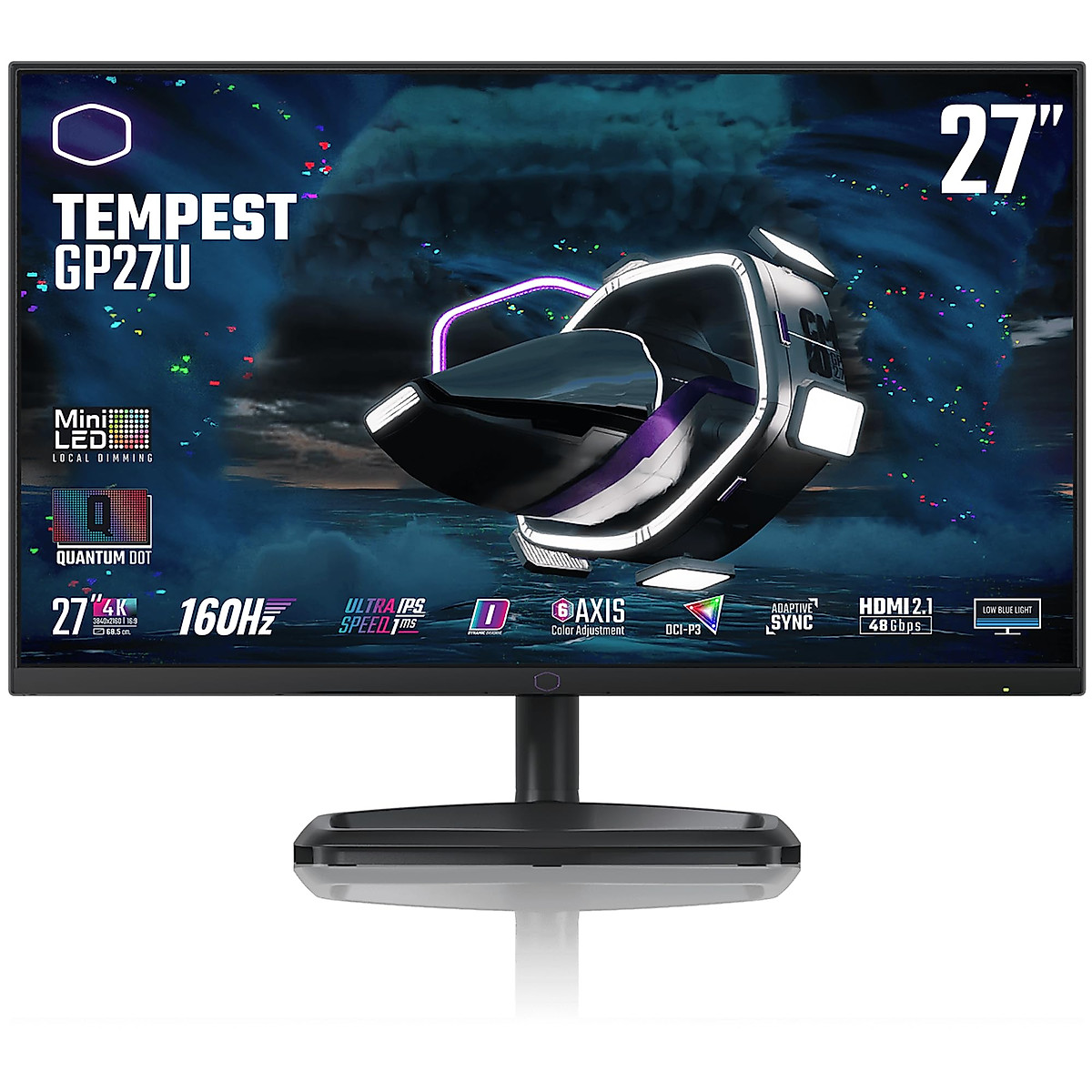Cooler Master Tempest GP27U 27" 4K UHD 3840 x 2160 Quantum Dot MiniLED Gaming Monitor, HDR1000 Ready, FreeSync/G-Sync, 160Hz, 1ms Response, 98% DCI-P3, VESA Mounting Tilt & Swivel Adjustment,Black