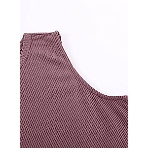 Dokotoo Womens Ladies Basic Solid Summer Casual Round Neck Waffle Knit Ribbed Loose Fit Long Tunic Tank Tops Sleeveless Shirts Cami Tops Blouses Tees Vest Wine Large