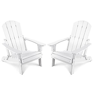 Stoog Folding All-Weather Adirondack Chairs Set of 2, 400 lbs Support, Outdoor Plastic Adirondack Chair, Looks and Feels Like Wood for Garden, Lawn, Deck, Pool, White