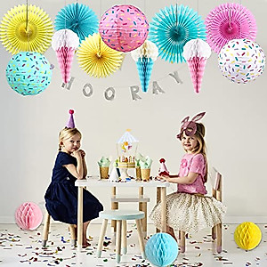 Donut Birthday Party Decorations, Ice Cream Party Decorations Donut Paper Lanterns Ice Cream Honeycomb Balls Paper Fans for Baby Shower Kids Birthday Party Donut Grow Up Party Supplies