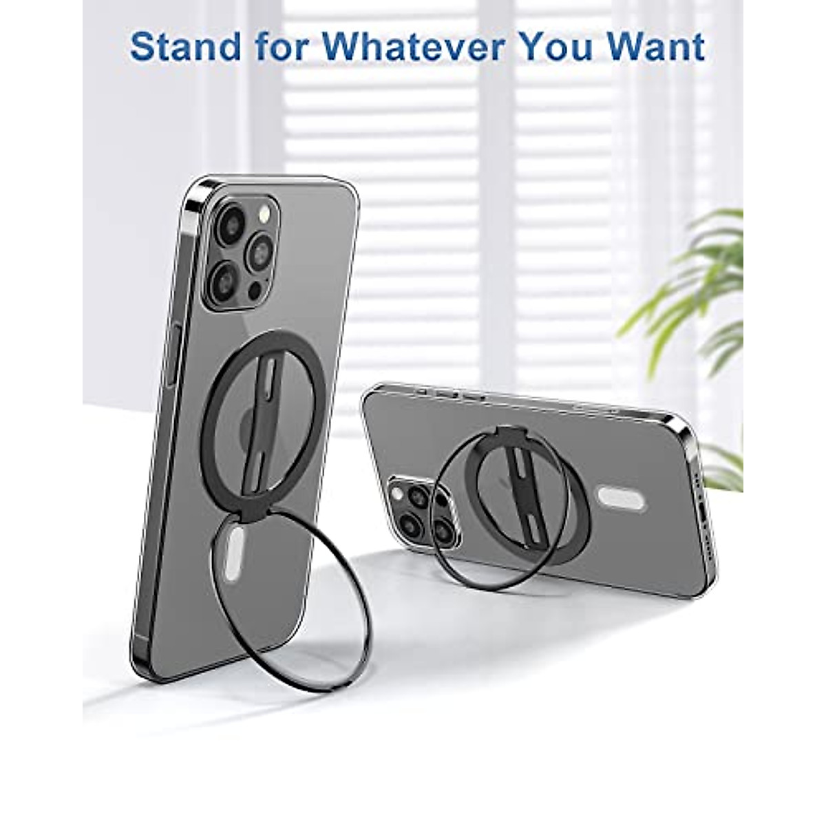 EWA Compatible with MagSafe and Wireless Charging Phone Grip Stand with Silicone Finger Strap, Removable Ring Holder Adjustable Kickstand Loop, Only for iPhone 13, 12 Pro/Pro Max/Mini (MG201-Black)