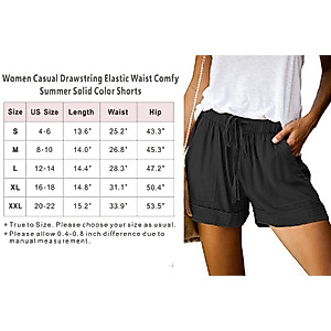 Mosucoirl Women Comfy Drawstring Casual Elastic Waist Pure Color Shorts Summer Beach Lightweight Short Pants with Pockets(A Black,X-Large)