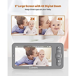 Codnida Baby Monitor with Camera and Audio,Video Baby Monitor with 5" Color Display,1080P Baby Camera,VOX Mode,4X Zoom,1000ft Transmission,Lullabies