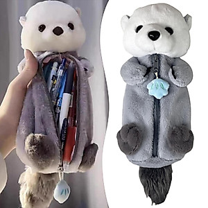 Otter Pencil Pouch, 3D Plush Animal Pencil Case, Large Capacity Plush Stationery Storage Bag Soft Plush Stationery Bag (1, Sea otter pencil bag)
