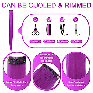 Rhyme Pink Purple Hair Extensions for Girls 21 inch Highlight Princess Party Colored Hair Extensions Clip in/on for Girls and Kids Hair Accessories Wig Pieces 8PCS (Pink Purple)