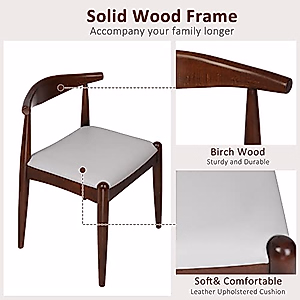 Koreyosh Mid-Century Side Modern Dining Chairs with Faux Leather Seat & Curved Backrest Low-Back Chair with Walnut Finish Dining Chairs in Light Grey/Walnut, Set of 4