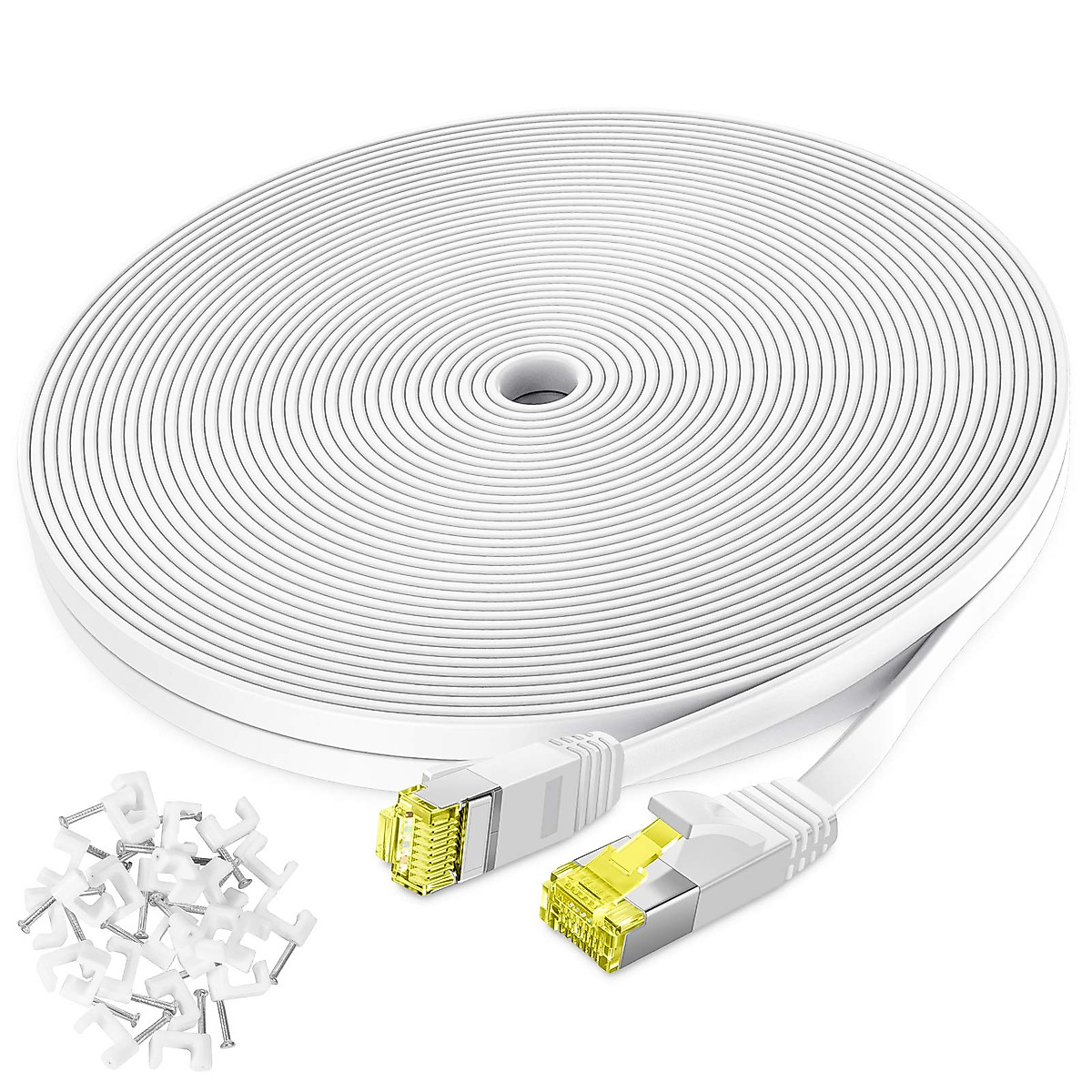 Aoforz Cat 6 Ethernet Cable 100 ft,High Speed Flat White Cat 6 Internet Network Patch Cord,Long Ethernet Cable with Snagless Rj45 Connectors and Cable Clips-(100 Feet)