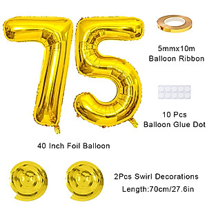 Maigendoo Jumbo 75 Number Balloon 40 Inch Large Digit Balloons Huge Helium Balloon Foil Mylar Balloon with Swirl Decorations for 75th Birthday Party Graduation Celebration Anniversary Event, Gold