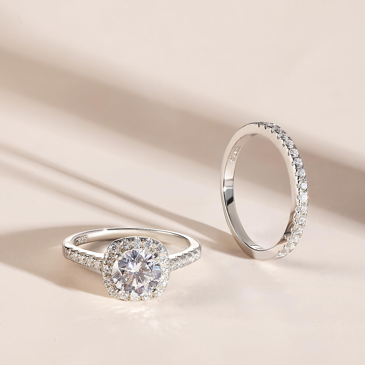 JALOKIVI 1.2CT 925 Sterling Silver Engagement Rings for Women Cushion Cut Halo Cubic Zirconia Promise Rings for Her Size 7