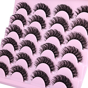 12 Pairs False Eyelashes Russian Strip Lashes D Curl Fluffy 3D Faux Mink Lashes wtvane 15MM Wispy Fake Eyelashes Natural Look Eyelash Extension Pack
