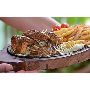 Zifron Wood Store Wooden Sizzler Plate with Oval Base/sizzler Plate with Wooden Stand/sizzler Dish 13"X 7", Brown,