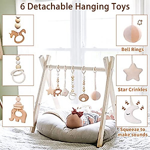 funny supply Wooden Baby Gym with 6 Gym Toys Foldable Baby Play Gym Frame Activity Center Hanging Bar Newborn Gift